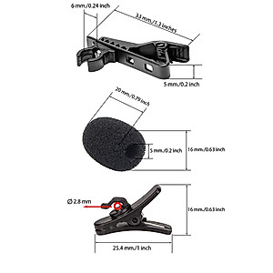 ALEKOR 6 Pieces Lavalier Microphone Metal Tie Clips, 6 Pieces Lapel Mic Windscreen Foam Covers and 6 Pieces Lav Mic Plastic Wire Clips