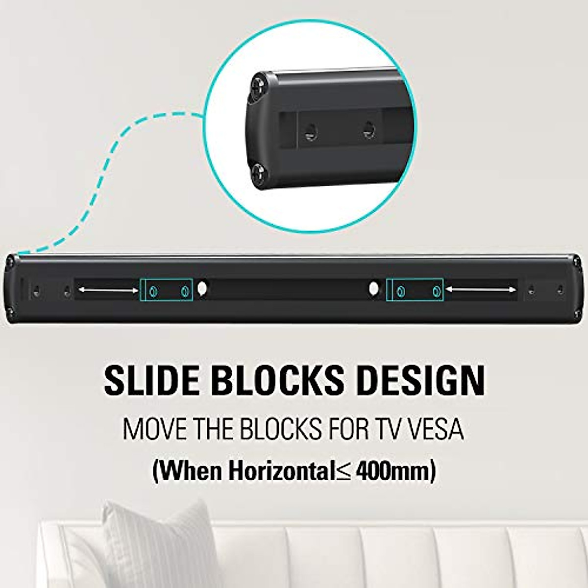 Mounting Dream Soundbar Mount with Easy Access Design for SONOS Beam, SoundBar Bracket with Sliding Block Fits TV up to VESA 600x400mm, Compatible with The Beam Constructed of Duty Aluminum Profile