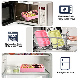 LOVINA Bento Box for Adult Kids, Stylish Teens Adult Lunch Box Containers With 5 Compartments, Durable, Microwave/Dishwasher Safe, BPA-Free, Perfect for On-the-Go Meal(Pink)