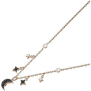 SWAROVSKI womens Crystal Duo Moon Black Rose Gold-Tone Necklace