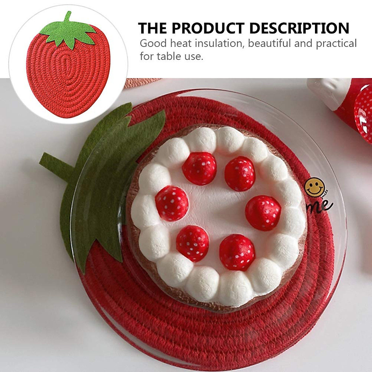 Hemoton 2 pcs Pot Holders Cloth Trivets Strawberry Shaped Cotton Thread Kitchen Table Mats Hot Pads Heat Resistant Coasters for Cooking Baking Table Decorations