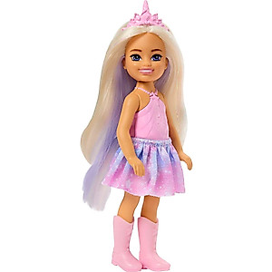 Barbie Unicorn-Inspired Chelsea Doll with Lavender Hair, Unicorn Toys, Horn Headband and Detachable Tail