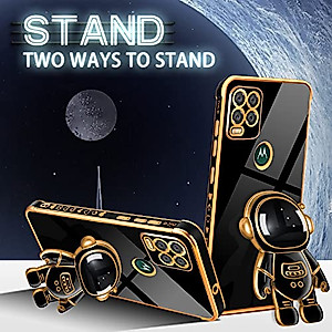 Buleens for Motorola Moto G Stylus 5G Case, Cute Heart Pattern 6D Gold Plating Astronaut Hidden Stand Phone Cases for Moto G Stylus 5G 2021 6.8 Inch-Black
