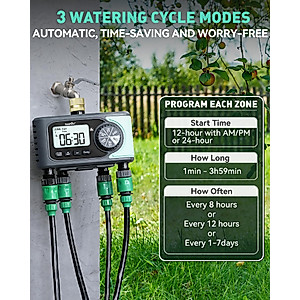 RAINPOINT Sprinkler Timer, 4 Outlets Hose Timer with Brass Inlet, Water Timer with Rain Delay/Manual/Automatic Timed Controller System, Programmable Digital Irrigation Timer for Lawn Yard, 4 Zone