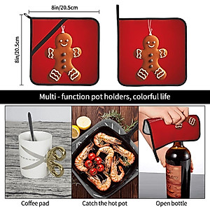 Christmas Snowflakes Cute Gingerbread Man Pot Holders Sets 2-Piece Set Washable Decorative Kitchen Gift for Cooking Baking BBQ
