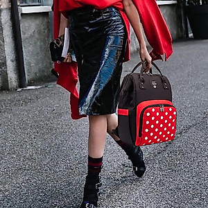 Cinkerr Cute Diaper Bag Backpack for Baby Girls/Boys, Personalized Polka Dot Large Capacity Travel Backpack with USB Port for New Moms/Dads,Baby Shower Gifts,Red White Printed Fashion Waterproof Tote