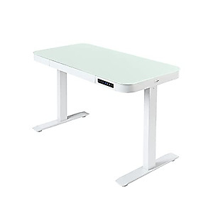 Seville Classics Airlift Electric Height Adjustable Desk with Tempered Glass Top, USB Charging Ergonomic Sit Stand Modern Home Office Workstation, 47.5" x 24" Pull Out Drawer, Artic White