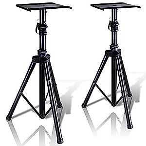 Pyle Dual Studio Monitor 2 Speaker Stand Mount Kit - Heavy Duty Tripod Pair and Height Adjustable from 34" to 53" W/Metal Platform Base - PSTND32, Black