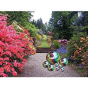 Kunjocy Stainless Steel Gazing Ball, 8 Pcs 50-150mm Rainbow Mirror Hollow Ball Reflective Garden Sphere, Floating Pond Balls Gazing Globe for Home Garden Decorations (8 Pcs Mix)