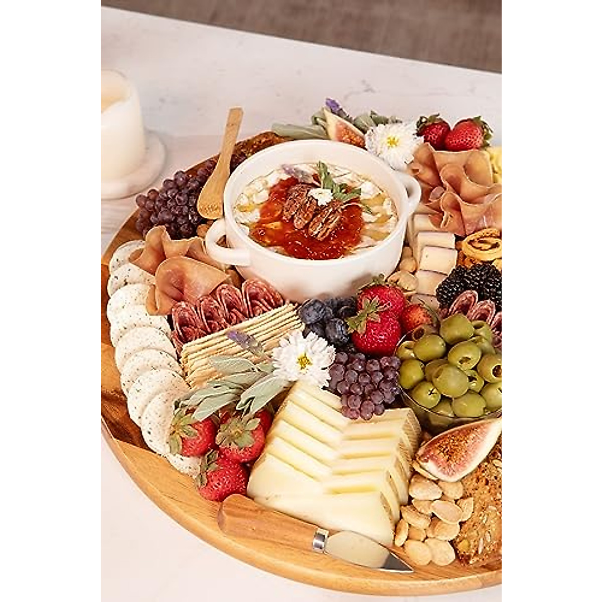 Stoneware Brie Cheese Baking Dish and Warmer with Lid - Oven Safe - Great for Charcuterie Board and Grazing Table Accessories - Perfect for Camembert, Baked Brie, Fondue, Dip - Oven Safe Ceramic Crock