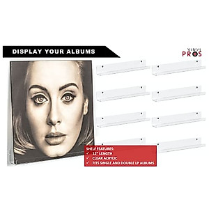 Vinyl Record Display Set - 8 Pack Acrylic Shelf Wall Mount and Protective Sleeves - 8 Clear Vinyl Shelves and 8 Album Protective Sleeves, Installation Tools Included