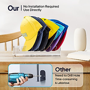 NEWFLY Hat Stand for Baseball Caps, 2 PCS Acrylic Hat Organizer for 14 Caps, No Install Baseball Hat Rack Hat Storage Holder, Hat Oragnizer Shelf Display for Closet Bedroom Dresser(Clear)