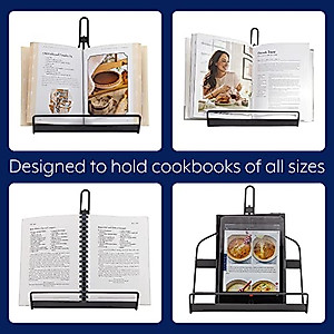 AuldHome Rustic Black Metal Cookbook Stand; Vintage Recipe Holder for Cooking and Baking