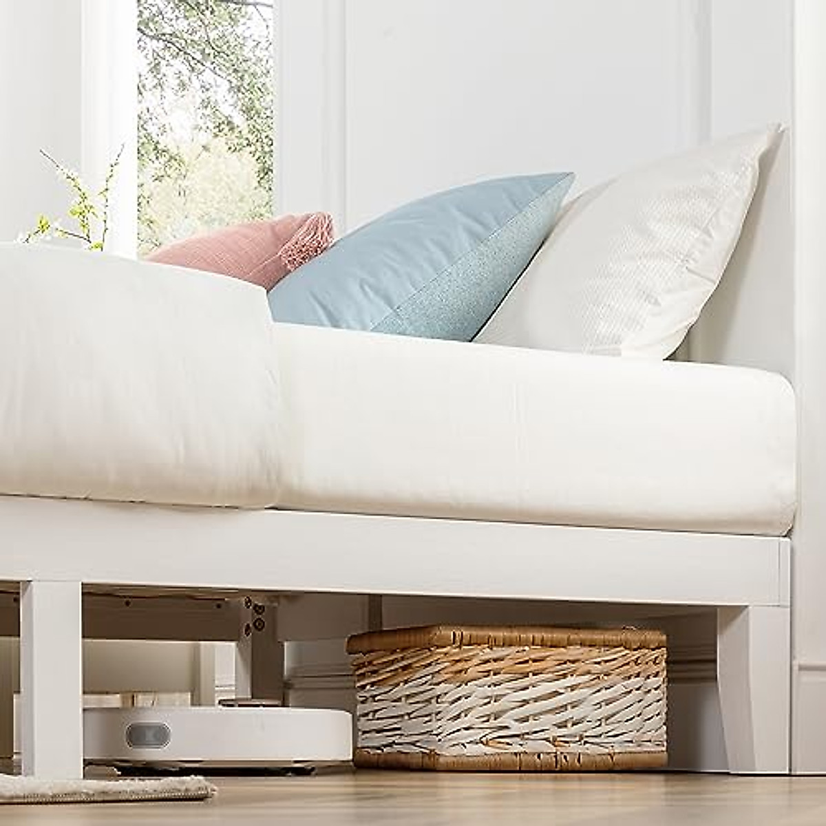 Mellow Naturalista Classic 12 Inch Solid Wood Platform Bed with Wooden Slats, King, White