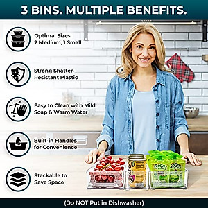 JA7 SOLUTIONS Refrigerator Organizer Bins-Set of 3 Fridge Organizer-Plastic Storage Bin-Stackable Storage Bins - for Kitchen Organization, and Pantry Organization