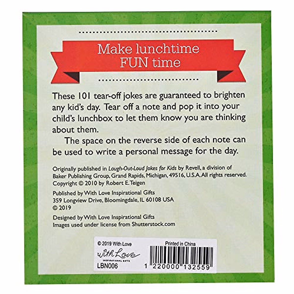 101 Tear-Off Lunchbox Notes with Laugh-Out-Loud Jokes for Kids, Funny Inspirational Encouragement for Kids, Space to Write Personal Message