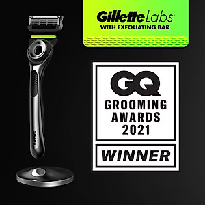 Gillette Labs with Exfoliating Bar Razor Refills for Men , 6 Razor Blade Refills and 7oz Rapid Foaming Shave Gel, Black