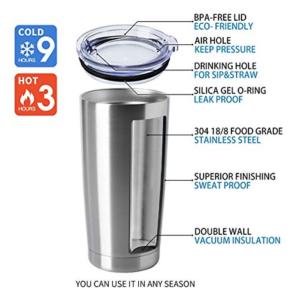 HASLE OUTFITTERS 20oz Tumblers Bulk Stainless Steel Cups with Lid Double Wall Vacuum Insulated Coffee Mugs for Cold & Hot Drinks 8 Pack