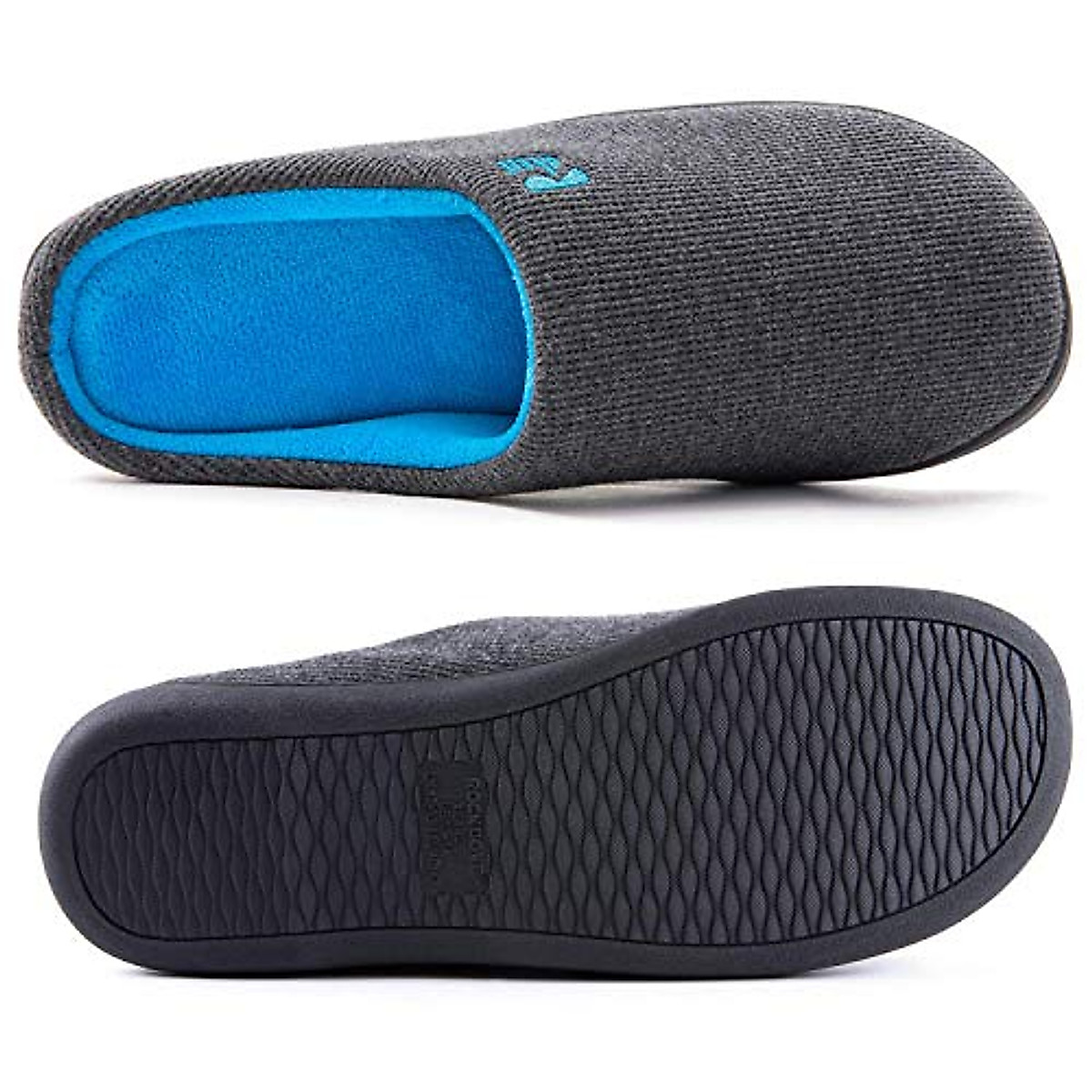 RockDove Men's Original Two-Tone Memory Foam Slipper, Size 10.5 US Men, Dark Gray/Blue