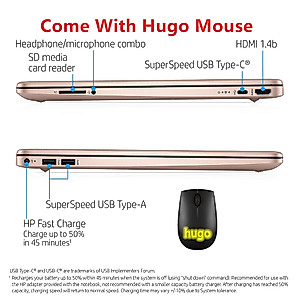 HP 2021 15.6inch HD Laptop, AMD Athlon Silver 3050U Up to 3.2Ghz , 4GB DDR4 RAM, 128GB SSD, HDMI, WiFi, Bluetooth, Webcam, with Hugo M, Rose, Windows10 S (Renewed)