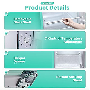 Kismile Retro Mini Fridge with Freezer, 3.2 cu. ft Small fridge with Adjustable Removable Glass Shelves, Mechanical Control, Compact Refrigerator for Office, Dorm, Bedroom (Green)