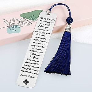Valentine's Day Gifts for Son from Mom, Inspirational Bookmark Gifts for Teen Boy, Birthday Gift for Son in Law, Graduation Gift for Son from Mother, Christmas Stocking Stuffer Gift for Step Son Adult