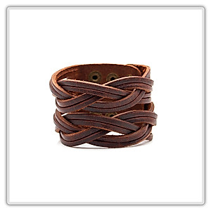 Mgutillart Punk Braided Band Bracelet Wide Leather Arm Cuff Bracelet(Brown)