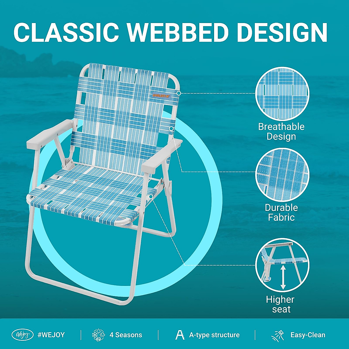 #WEJOY 2 Pack Folding Webbed Lawn Beach Chair,Heavy Duty Portable Chairs for Outside with Hard Arm,Carry Strap for Outdoor Camping Garden Concert Festival Sand Picnic BBQ