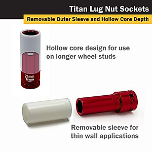 TITAN 21093 1/2-Inch Drive x 21mm Non-marring Impact Deep Lug Nut Socket