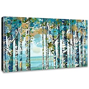 qorvami Wall Art Green White Birch Tree Forest Canvas Wall Art One Panel Landscape Nature Picture Modern Artwork Canvas Prints, 20"x 40" Framed for Home Decor Office Living Room Bedroom Wall Decorations