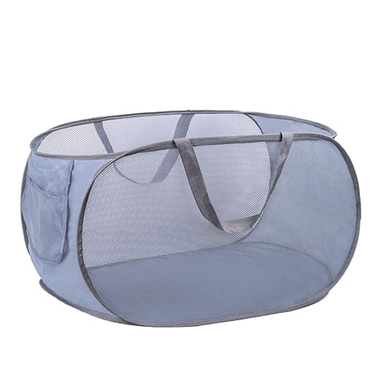 foldable laundry basket, Pop Up Laundry Hamper, Collapsible Mesh dirty clothes hamper (Tear Proof, with Strong Handles) Gray…