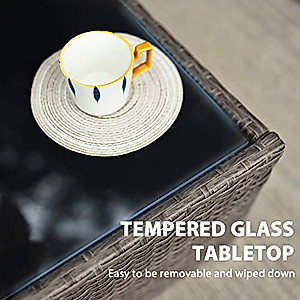 JOIVI Patio Furniture Set, 4 Piece Outdoor Patio Conversation Set, All-Weather PE Rattan Wicker Sectional Patio Sofa Set with Tempered Glass Coffee Table, Dark Gray