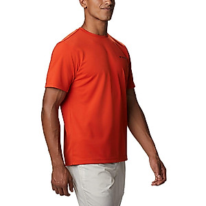 Columbia Men’s M Mist Trail Short Sleeve Tee Shirt, Cooling Material, Sun Protection, Bonfire, Small