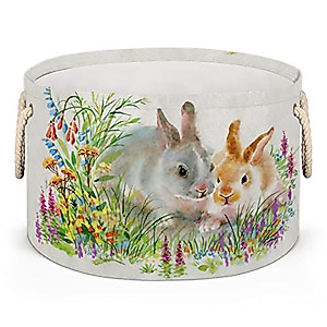 Easter Bunny Rabbit Eggs (12) Large Round Baskets for Storage Laundry Baskets with Handles Blanket Storage Basket for Bathroom Shelves Bins for Organizing Nursery Hamper Girl Boy