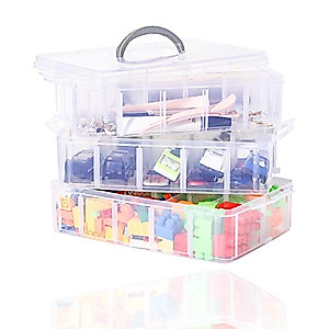 Flower River 3-Tier Stackable Storage Container Box with 30 Compartments(Adjustable ), Plastic Organizer Box for Arts and Crafts ,Toys,Jewelry,Sewing,Beads,Washi Tapes,10.2 x 6.7 x 7.5 inch