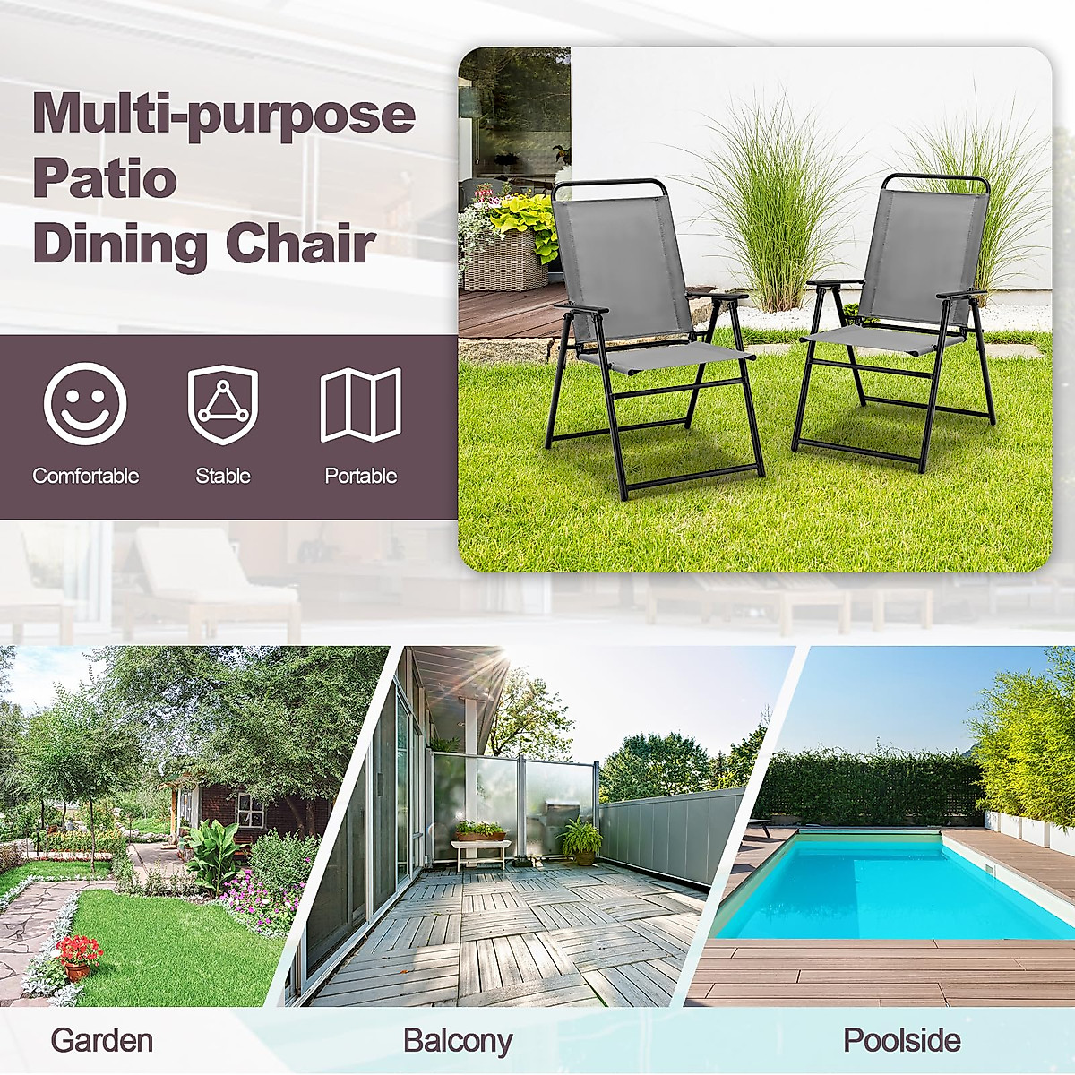 MAT EXPERT Folding Patio Chairs Set of 2, Portable Folding Chairs for Outside w/Metal Frame & High Back Support, Patio Lawn Chairs for Picnic, Camping, Beach, Backyard, Balcony, 330 lbs Capacity