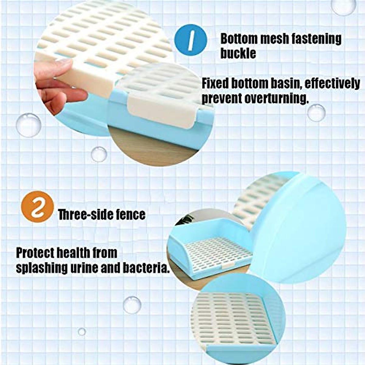 kathson Large Rabbit Litter Box, Pets Toilet Potty Trainer Tray Corner Small Animals Litter Bedding Box Bigger Pet Pan with Grass Mats for Adult Guinea Pig/Chinchilla/Ferret/Rabbit (Blue)