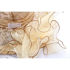 ORIDOOR Women?s Organza Church Kentucky Derby Tea Party Wedding Fascinator Hat UV-Anti Wide Brim Sun Hats, A Gold, One Size
