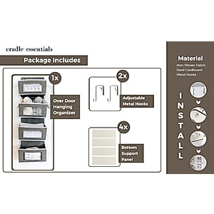 Cradle Essentials Over Door Hanging Organizer | Storage Caddy for Newborn and Baby Items, Stuffed Animals | Large Pockets with Clear Windows for Nursery, Mudroom, Bathroom, Laundry, Pantry, Closet