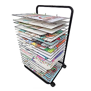 Drying Racks, Mobile Art Drying Rack with Wire Shelves for Works of Art, Black Powder Coated Finish, Ideal for Schools and Art Clubs, Easy Moving with Rollingers/35-Layer