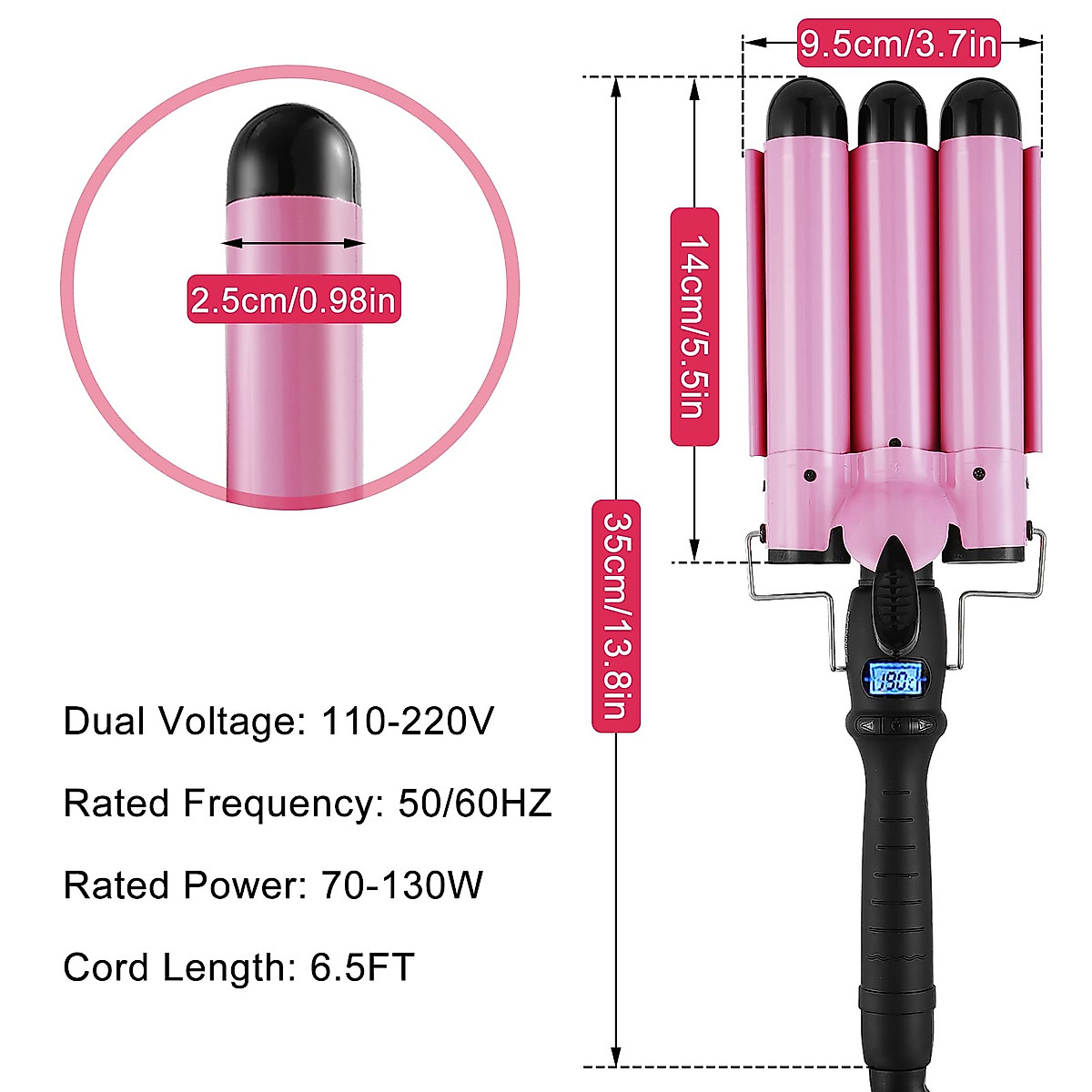 3 Barrel Curling Iron Wand Hair Crimper with Dual Voltage, 1 Inch Hair Waver Iron with LCD Temp Display, Ceramic Tourmaline Crimper Hair Iron, Hair Curler Temperature Adjustable