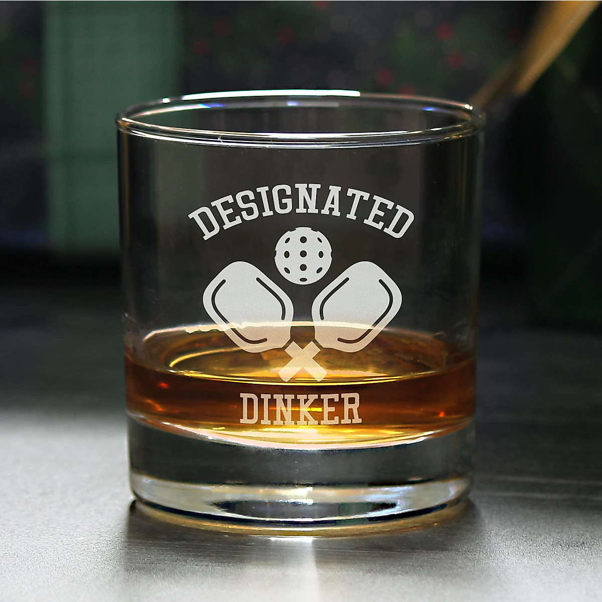 Designated Dinker - Whiskey Rocks Glass - Funny Pickleball Themed Decor and Gifts - 10.25 Oz Glasses