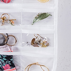 Bloss Hanging Jewelry Organizer, Double Sided 80 Pocket Jewelry Chain Storage Bag 2 Layer of Fabric Jewelry Organizer Holder for Necklace Bracelet Earring Ring Chain Knitting Tool-Black (White)