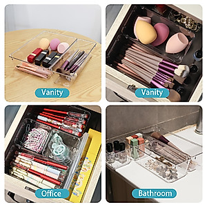 ATVAX 15 PCS Drawer Organizers with Non-Slip Silicone Pads Clear Plastic Drawer Organizers Set Clear Desk Drawer Organizer Trays Storage Bins