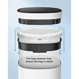 SONGMICS Motion Sensor Trash Can, 13 Gallon Automatic Kitchen Garbage Can, Multi-Colored Indicator Lights, Ozone Odor Control, Stay-Open Lid, Tall, Stainless Steel, White ULTB620W50