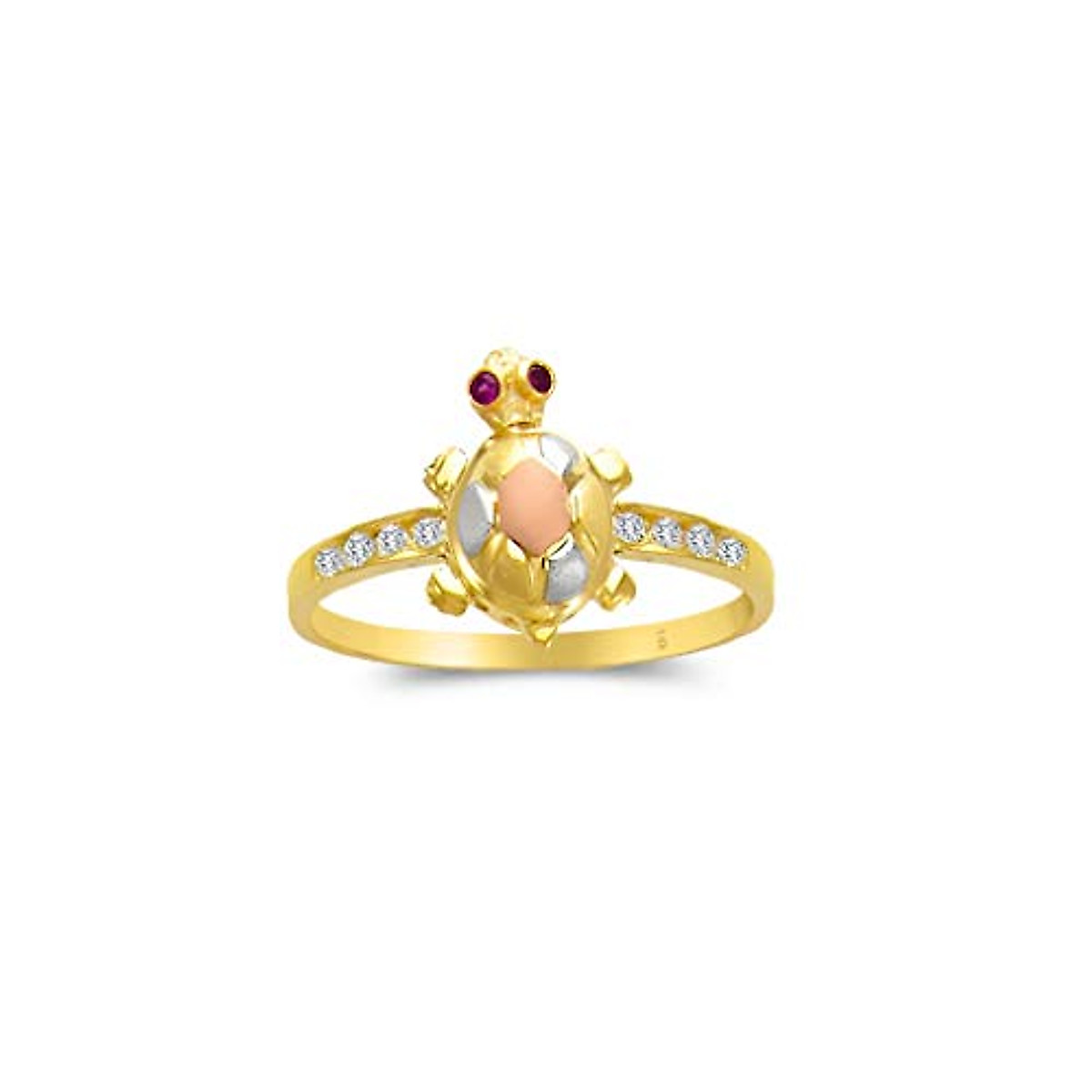 TOUSIATTAR 14k Tricolor Gold Fancy Turtle Ring– Nice Jewelry Gift for Women and Her - Beautiful Rose White Yellow Color High Polish Satin Finish Rings - 15MM Center (7)