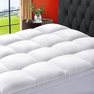 SOPAT Mattress Topper Queen Size Extra Thick Mattress Pad Plush Top 8-21" Deep Pocket Soft Down Alternative Fill Mattress Protector Pillow Top Mattress Cover (60x80 Inches, Plush White)