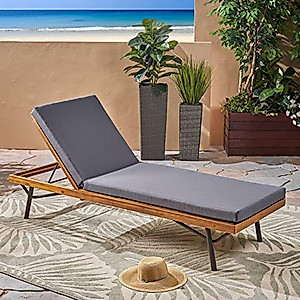 Christopher Knight Home Lilith Outdoor Chaise Lounge, Teak Finish + Rustic Metal + Dark Gray