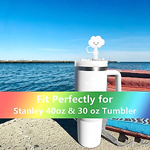 SEEZIZI 4Pcs Straw Covers Cap Toppers Compatible with Stanley 30&40 oz Tumbler Cups,Reusable Cute Silicone Straw Tips Lids Protectors for 0.4 in/10mm Stanley Cups Straws Accessories
