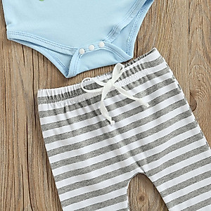 Newborn Baby Girls Boys Easter Outfits My 1st Easter Romper Bodysuit Stripe Bunny Pants Hat 3Pcs Clothes Set